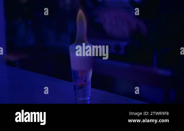 Close-up. The shot with two level alcoholic liquid standing on a bar ...