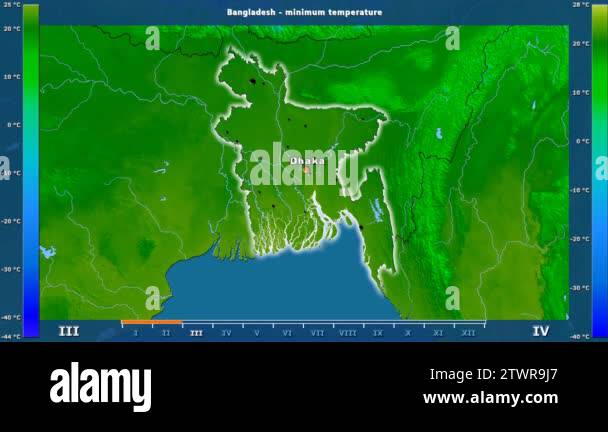 Minimum temperature by month in the Bangladesh area with animated ...