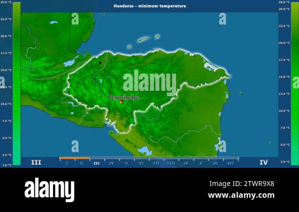 Minimum temperature by month in the Honduras area with animated legend ...