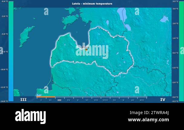 Minimum temperature by month in the Latvia area with animated legend ...
