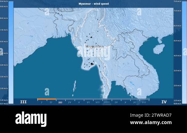 Wind speed by month in the Myanmar area with animated legend - English ...