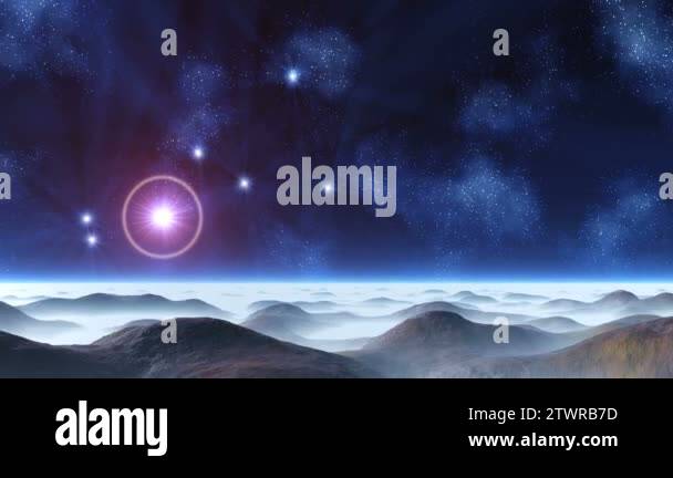 Beautiful Constellation over an Alien Planet. In the dark blue sky of ...