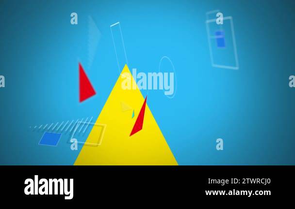 Animation of red, blue and yellow filled and white outline geometric ...