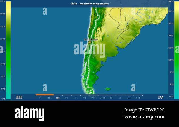 Maximum temperature by month in the Chile area with animated legend ...