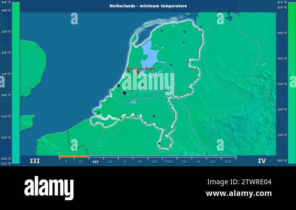 Minimum temperature by month in the Netherlands area with animated ...