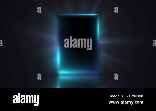 Animation of flickering neon light from the door of a dark room, abstract mystical glowing exit ...