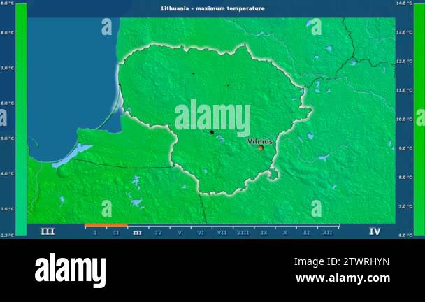 Maximum temperature by month in the Lithuania area with animated legend ...