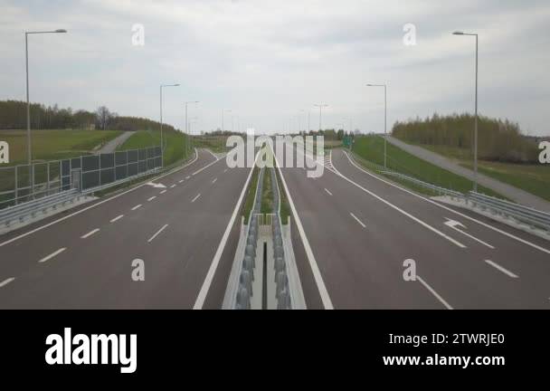 Panorama of the motorway with a bird's eye view. Transport artery of ...