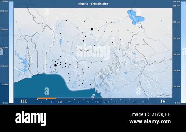 Precipitation by month in the Nigeria area with animated legend ...