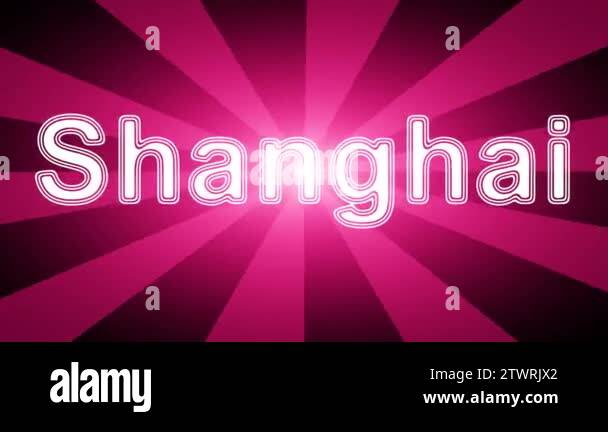 Shanghai icon in red abstract background with rays. Looping footage ...