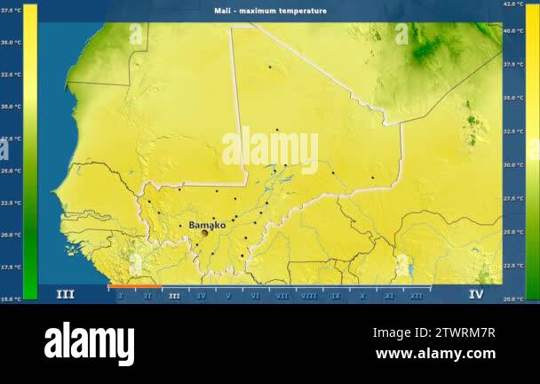 Maximum temperature by month in the Mali area with animated legend ...