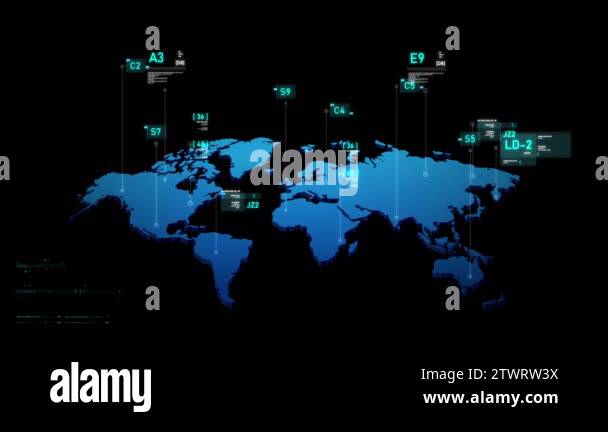 World map Futuristic user interface HUD GUI digital text number element ...