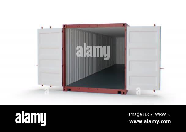 Container Falling, Fast Fall and Slow Motion of Opening Doors on White ...