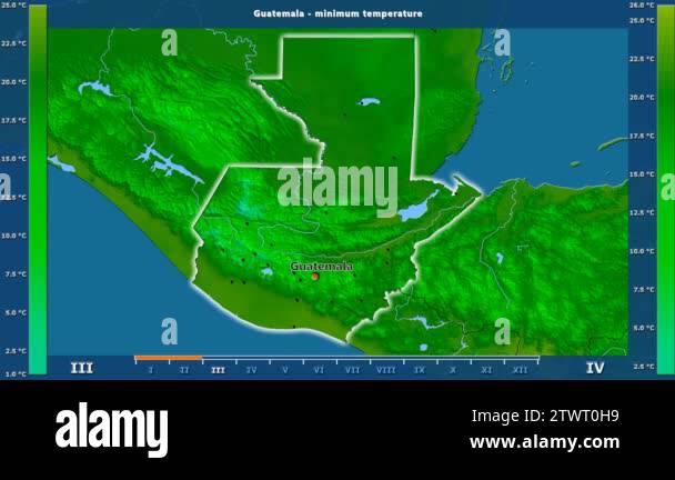 Minimum temperature by month in the Guatemala area with animated legend ...