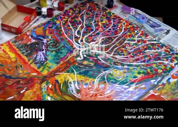 The process of drawing a collective art painting pattern. Video art ...