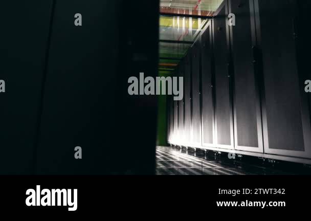 Server room with an empty pathway. data center, ecurity, data ...