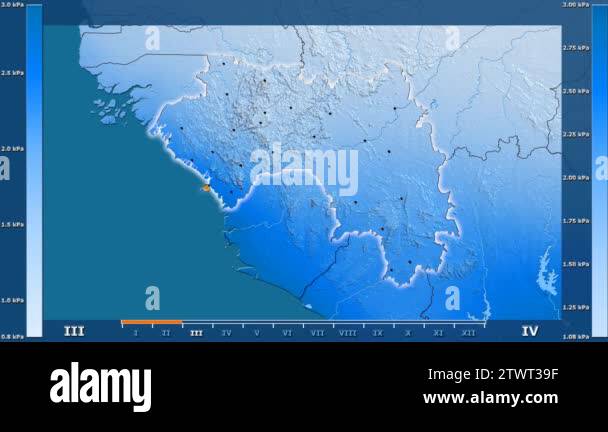 Water vapor pressure by month in the Guinea area with animated legend ...