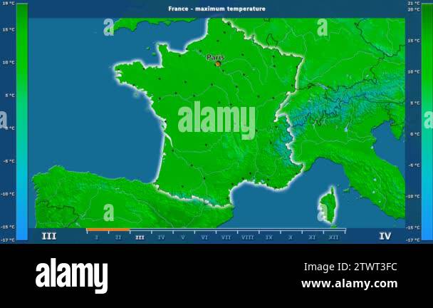 Maximum temperature by month in the France area with animated legend ...
