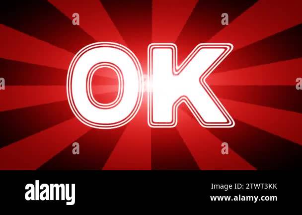OK icon in red abstract background with rays. Looping footage with ...