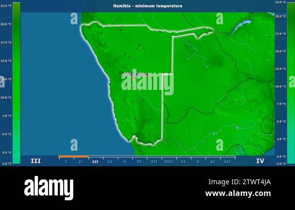 Minimum temperature by month in the Namibia area with animated legend ...