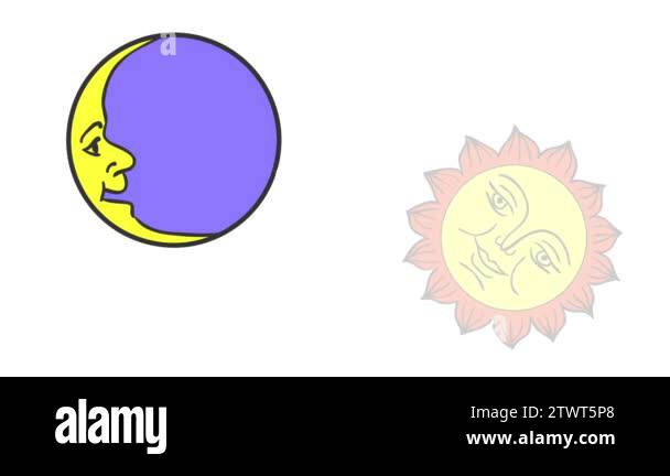 Moon And Sun cartoon, isolated on white background. 2d animation Stock ...
