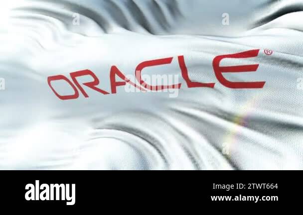 ORACLE flag waving on sun. Seamless loop with highly detailed fabric ...
