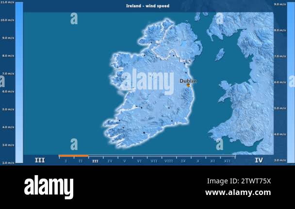 Wind speed by month in the Ireland area with animated legend - English ...