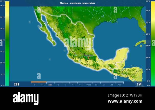 Maximum temperature by month in the Mexico area with animated legend ...