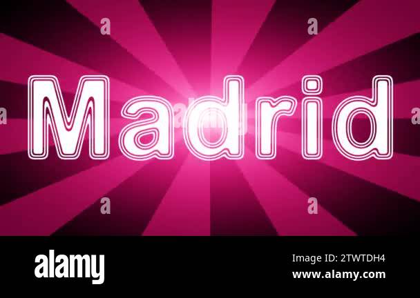 Madrid icon in red abstract background with rays. Looping footage with ...