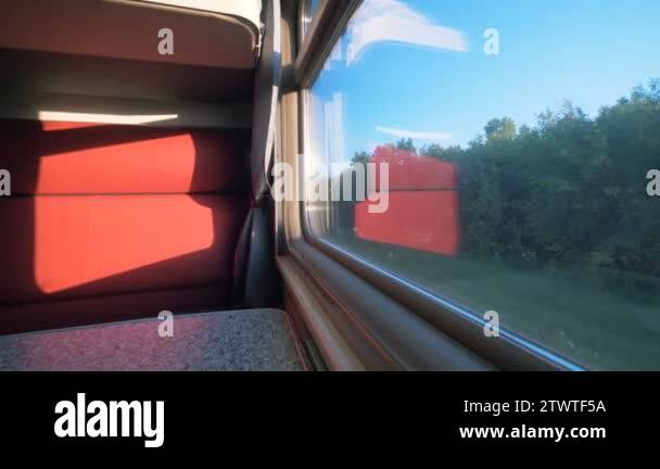 Travelling by train concept. Half of a train cabin with a window shown ...
