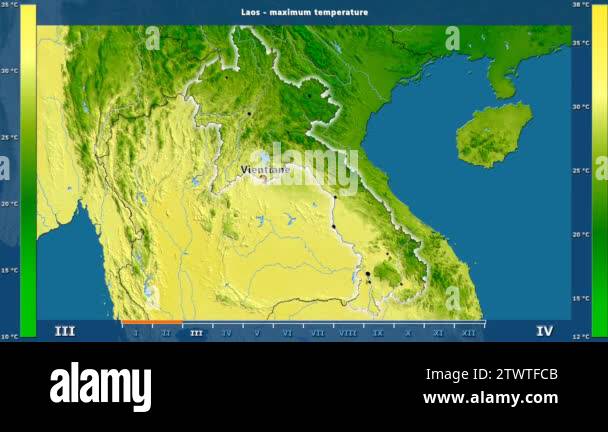 Maximum temperature by month in the Laos area with animated legend ...