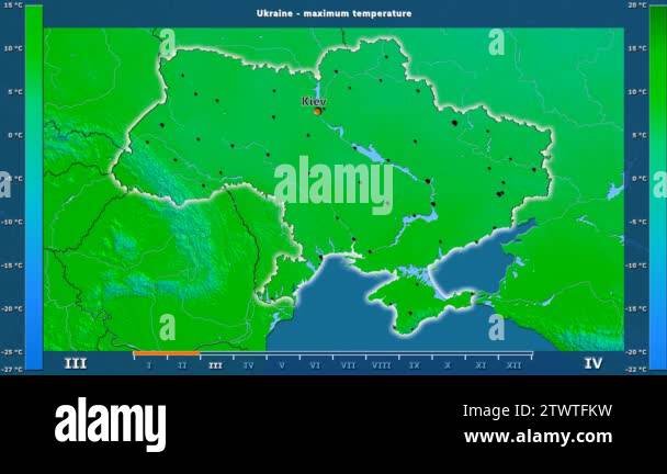 Maximum temperature by month in the Ukraine area with animated legend ...