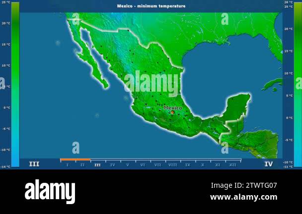 Minimum temperature by month in the Mexico area with animated legend ...