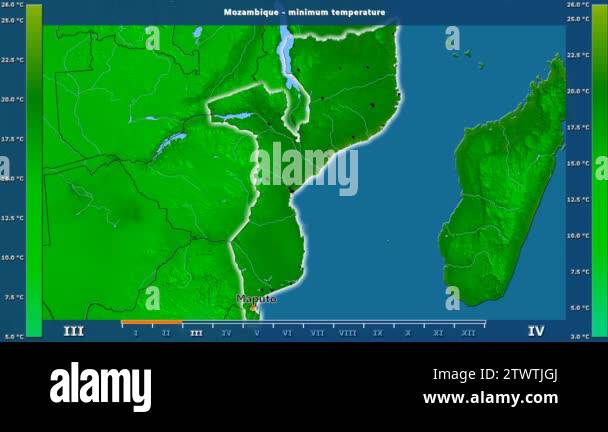 Minimum temperature by month in the Mozambique area with animated ...