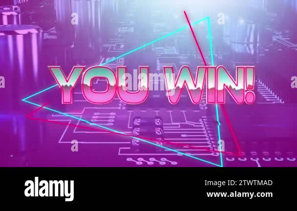 Animation of the words You Win! colored in pink and metallic shining ...