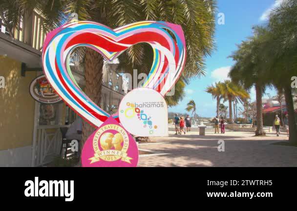Nassau Bahamas Colorful Island Signage with Visiting Tourists ...