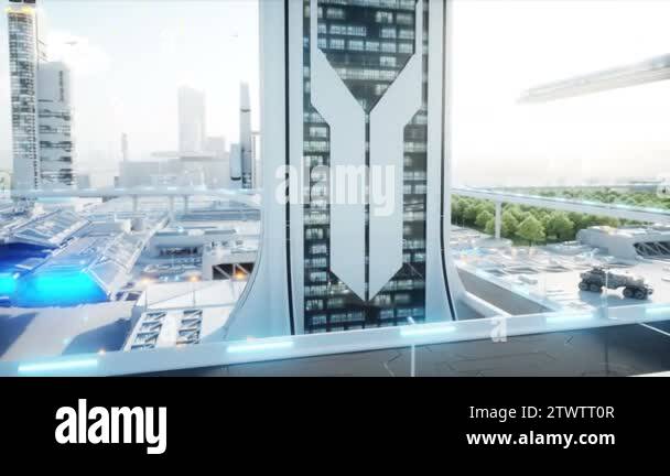 Futuristic city, town. The concept of the future. Aerial view ...