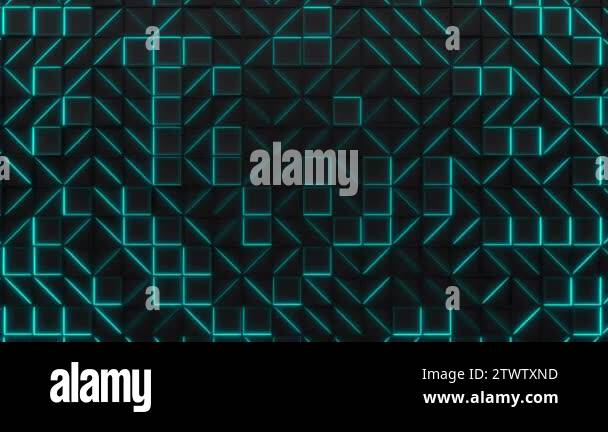 Wall of black rectangle tiles with blue glowing elements. Grid of ...