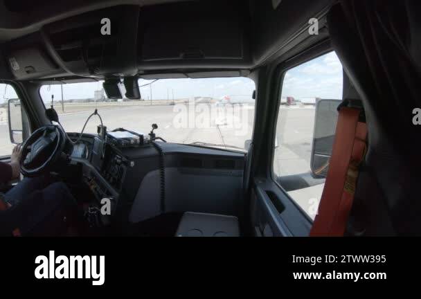 Semi-Truck Interior Time Lapse Highway Driving. Camera angle is from ...