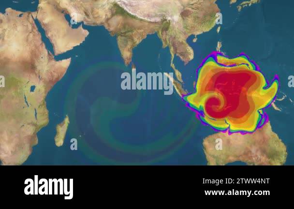 Hurricane or windstorm forecast animation on world map as seen on ...