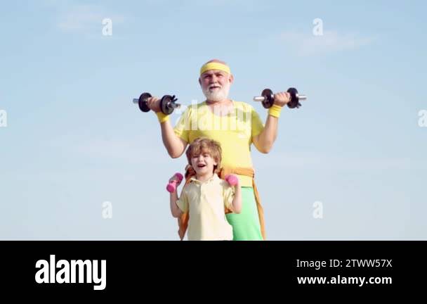 Grandfather exercising dumbbell sport Stock Videos & Footage - HD and ...