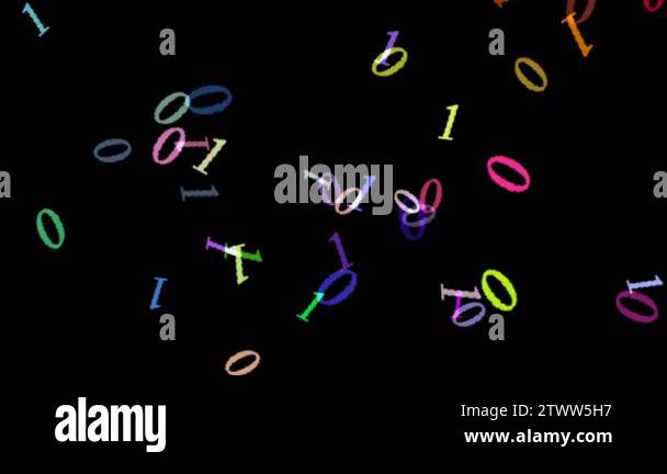 Animated computer screen saver with moving colored symbols digits on a ...
