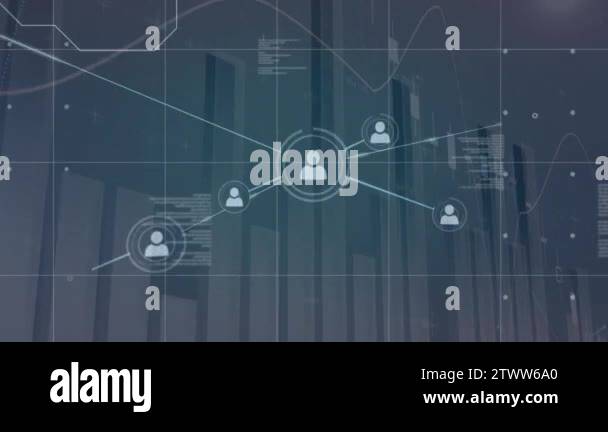 Digital animation of profile icons in circles connected by asymmetrical ...