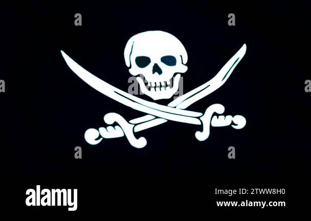 Animation of pirate flag closeup. Jolly Roger is traditional English ...