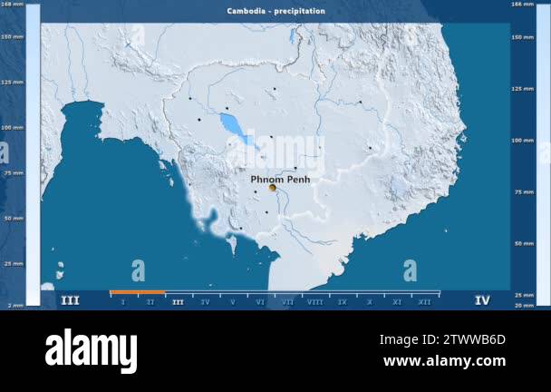Precipitation by month in the Cambodia area with animated legend ...