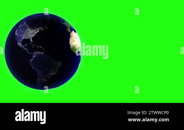 Planet Earth in space rotates 360 degrees. LOOPED animation on GREEN ...