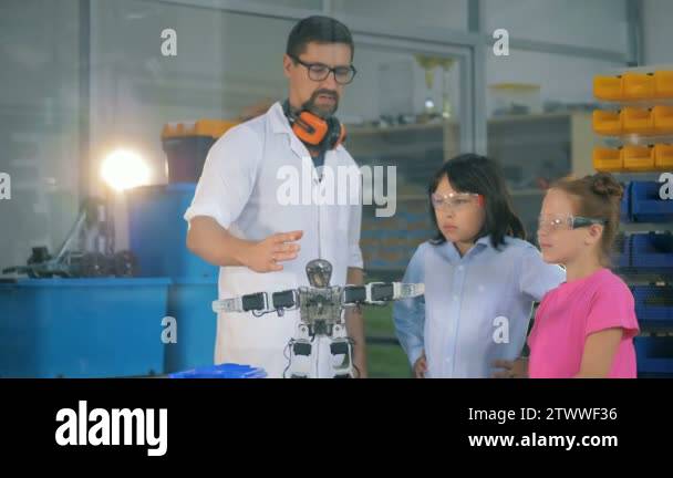 School science teacher shows smart school children robotics technolgies. 4K Stock Video Footage ...