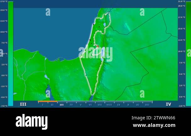 Minimum temperature by month in the Israel area with animated legend ...