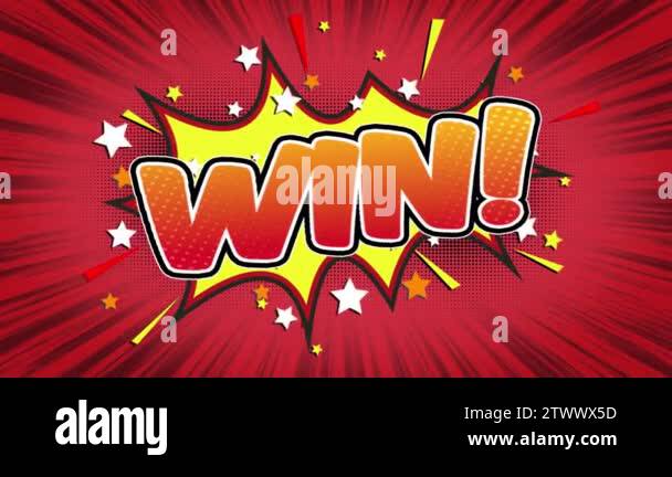 win Word Retro Cartoon Comic Bubbles Popup Style Expressions Colored ...