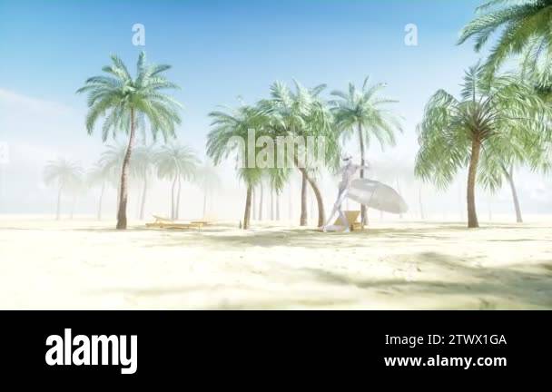 Funny alien dancing on sunny seaside. Tourism and rest concept ...